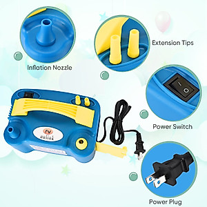 NuLink Electric Portable Dual Nozzle Balloon Blower Pump Inflation for Decoration, Party [110V~120V, 600W, Royal Blue]