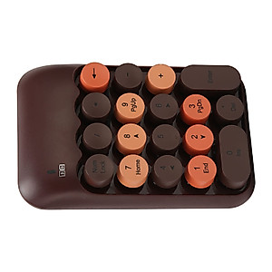 Retro Color 2.4GHz Numeric Keypad with USB Receiver for Laptop, Portable 18 Keys Wireless Number Pads Round Keycaps Auto Sleep Accounting Numpad Compatible with OS X (Coffee Color)