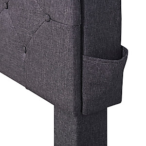 Harper & Bright Designs Queen Bed with Storage Headboard, LED, USB Charging and 2 Drawers, Linen Fabric Upholstered Platform Bed Wood Frame, No Box Spring Needed (Queen Size, Dark Gray)