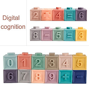 Mini Tudou Baby Blocks & Stacking Rings Toy Set, Baby Sensory Building & Teething Toys Educational Squeeze Play with Animals Shapes Textures Numbers, Holidays for Toddlers Babies 6m+