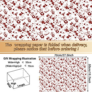 Bolsome 12 Sheets Halloween Bloody Wrapping Paper Bloody Handprint Horror Pattern Gift Wrapping Paper for Halloween Party Horror Party Favor DIY Craft, 19.7 × 27.6 Inch