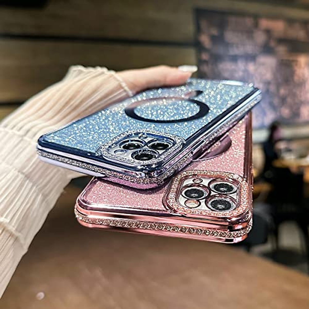 Cyberowl iPhone 13 Pro Max Glitter Case [Compatible with MagSafe] Lightweight and Luxury Plating Cute Bling Shockproof Raised Full Camera Lens Protective Rugged TPU Case Girls Women Covers Gold