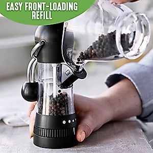 GreenLife Salt and Pepper Grinder Set, Mess-Free Ratchet Mill, Adjustable Coarseness and Easily Refillable, Black and White