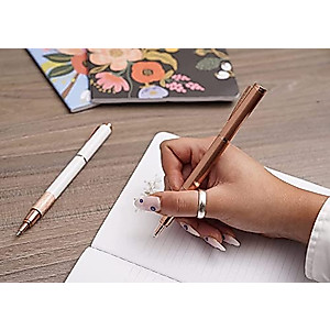 Rose Gold and White Cute Rollerball Pen Gift Set for Women - Aesthetic Writing Pen Set with Black Ink