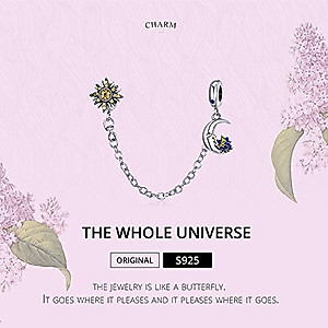 Clip Lock Spacer Stopper Charm Bead Love Heart Charm Bracelets for Women 925 Sterling Silver Safety Chain Charms for Pandora Bracelets(Sunflower Safety Chain)