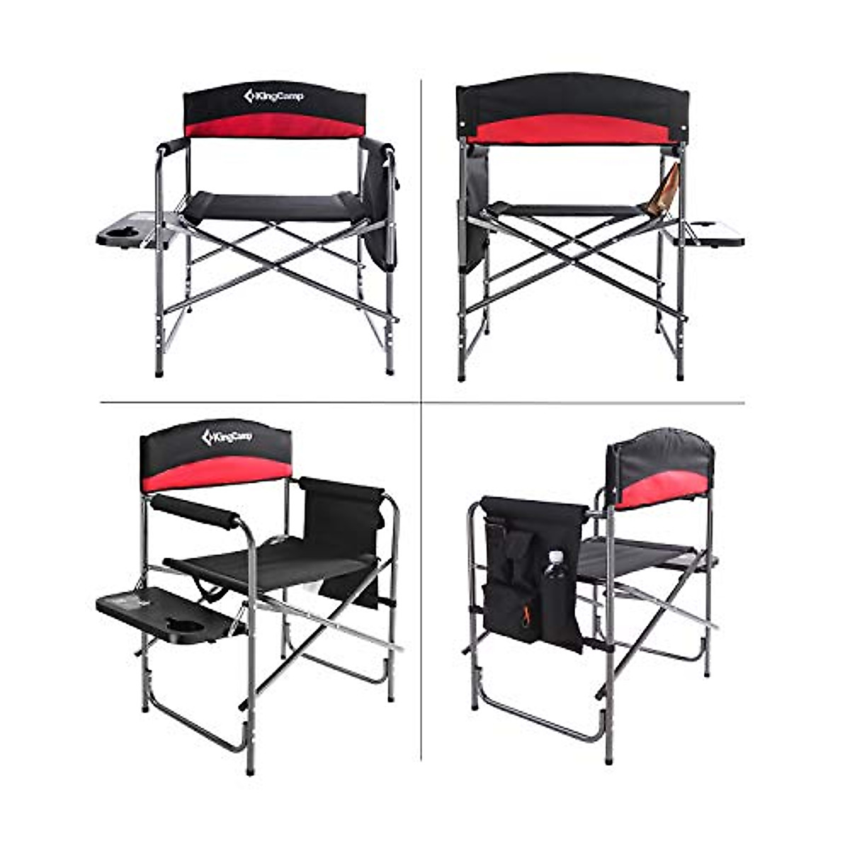 KingCamp Camping Chairs 2 Pack, Heavy Duty Folding Directors Chair Sports Chair Oversized Padded Seats with Side Table Storage Pockets Armrest for Adults, Supports 396 lbs, Red