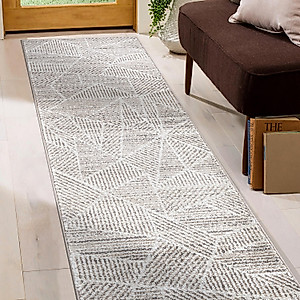 Rugshop Contemporary Geometric Stripe High Traffic Living Room,Bedroom,Kitchen, Home Office Runner Rug 2' x 7' Cream