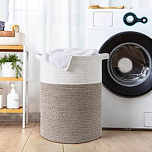 Goodpick Tall Woven Rope Laundry Basket, Baby Nursery Hamper for Living Room, Cute Laundry Basket for Clothes, Blankets, Towels, Toys, Yoga Mat Storage, Laundry Bin, 15 x 20 inches, 58L