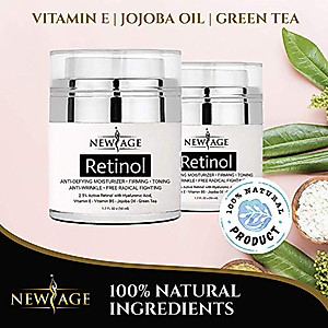 NEW AGE Retinol Cream Neck & Facial Moisturizer Serum with Hyaluronic Acid, Vitamin E - Anti Aging Formula Reduces Wrinkles, Fine Lines-Day and Night Cream 1.7 Fl Oz - 2 Pack - Retinol