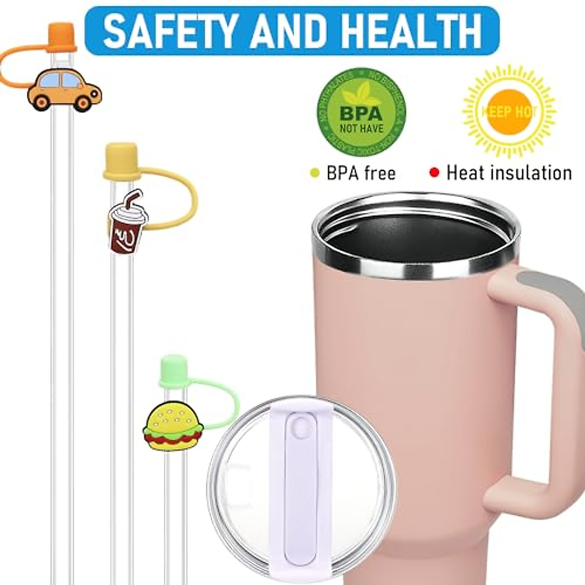 Stanley Cup Lids, 9 Pack Stanley Replacement Lid Accessories for Stanley Tumbler Cup 40 oz 2.0 and Other Tumbler 40 oz, Including Straw Cover Cap, Replacement Straws And Lid Spill Plug (Orchid)