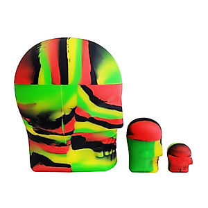 HerbHuggers Silicone Skull Containers 3-Piece Set Black Rasta