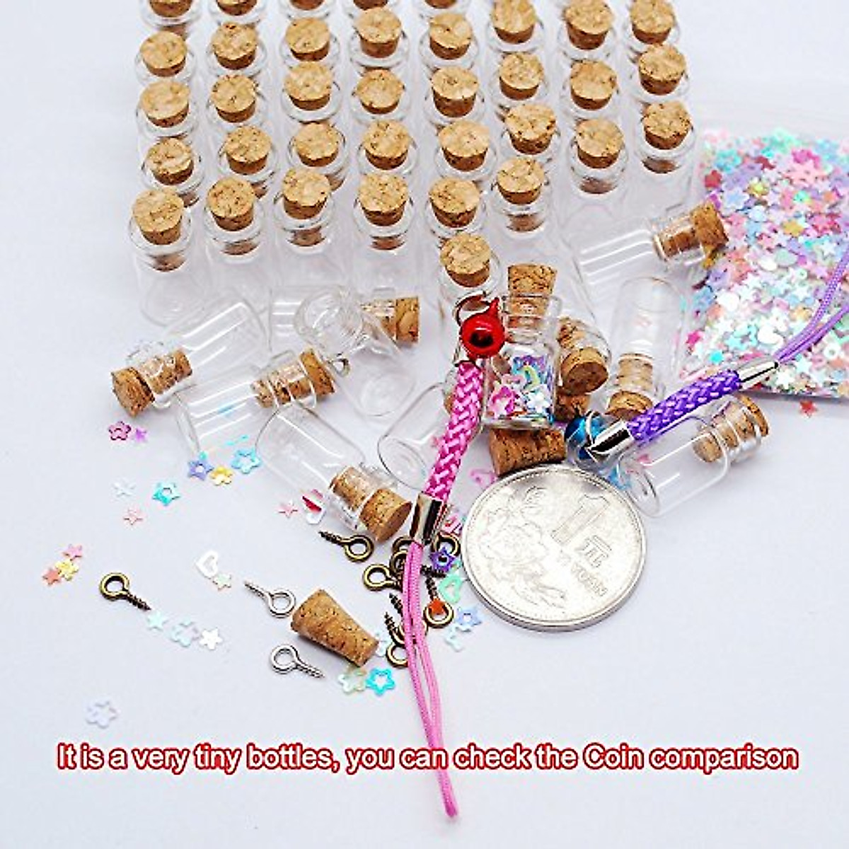 CTKcom 100pcs 0.5ml-extra Mini Tiny Clear Glass Jars Bottles with Cork Stoppers, Glass Bottles for Decoration, Arts & Crafts, Projects, Party Favors,100 Botlles + 100 Screws