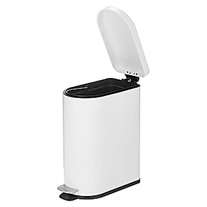mDesign 10 Liter/2.6 Gallon Stainless Steel Metal Step Trash Can Garbage Bin for Bathroom, Bedroom, Home Office - D-Shape Trashcan with Foot Pedal/Lid, Removable Liner Bucket with Handles, White