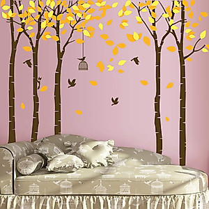 264 X 180cm Large Jungle Tree Wall Decals Cartoon Big Family Forest Tree Wall Stickers DIY Removable Green Leaves Fly Birds Wall Murals Decor for Kid Bedroom Nursery Living Room Office Home Decoration