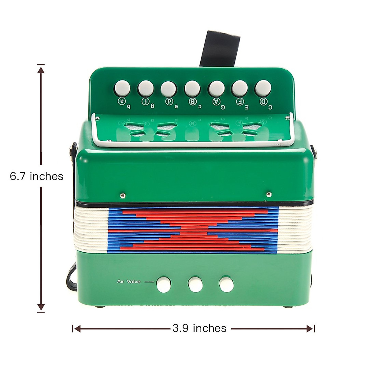 PowerTRC Kids Accordion, Musical Instruments for Kids Ages 9-12, Beginner Toddlers Children Mini Toy Accordian 10 Keys Button Control Light Weight (Green)