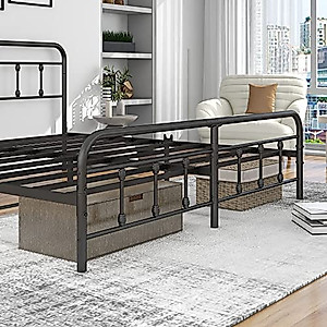 DUMEE King Size Bed Frame and Headboard with Footboard, Metal Bed Frame King with Storage Under Bed, No Box Spring Needed, Enhanced Slats and Legs, Black