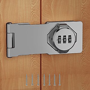 Keyless Combination Lock 3-Digit Combination Lock for Doors & Drawers Twist Knob Hasp Latch Lock with Password Code Zinc Alloy Latch for Kitchen Cabinets, Drawers, Cupboards (Silver)