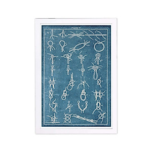 Wynwood Studio Coastal Framed Wall Art Prints 'Nautical Knots' Home Décor, 13" x 19", Blue, White