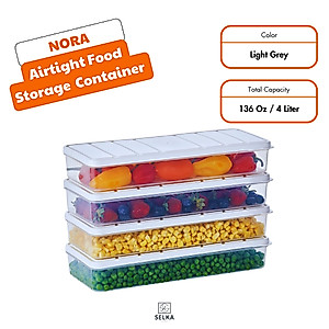 Selka Home - Airtight Food Storage Containers with Lids, Freezer Organizer Bins, Nora 4 Piece, 34 Oz, Storage Container, Ecru