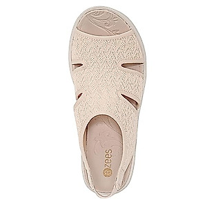 BZees Womens Daytona Slip-On Wedge Sandal Sand Dollar Chevron 6.5 M