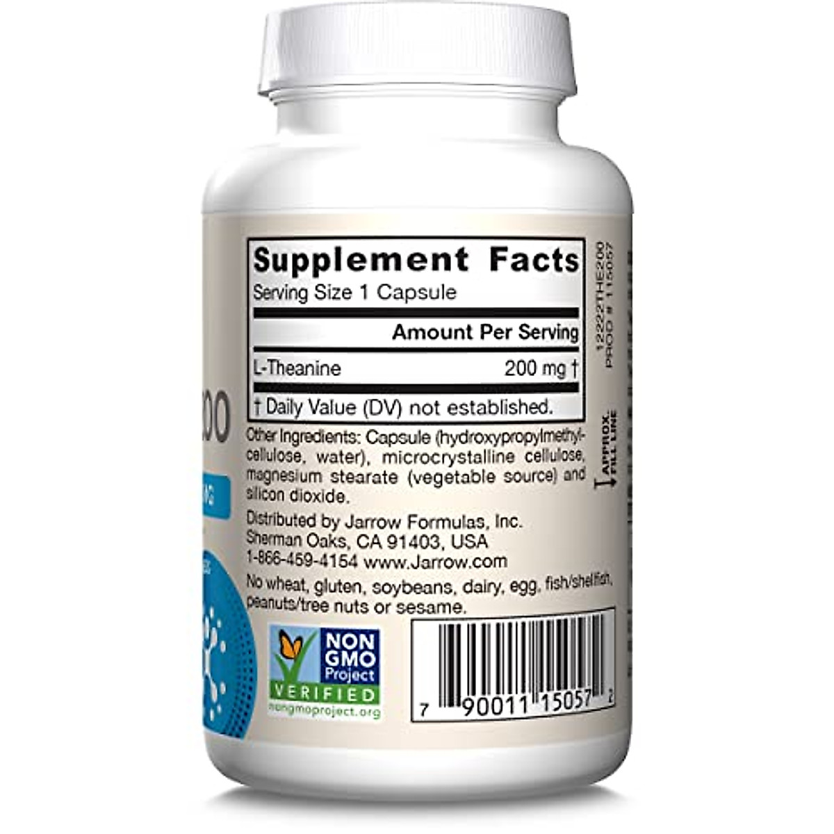 Jarrow Formulas Extra Strength Theanine 200 mg, Dietary Supplement That Promotes Relaxation, Amino Acid Supplement for Relaxation Support, 60 Veggie Capsules, 60 Day Supply