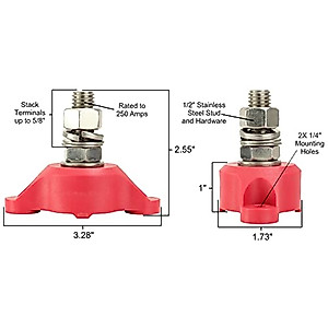 Fastronix 1/2" Heavy Duty Stainless Steel Single Stud Power and Ground Junction Block with Red and Black