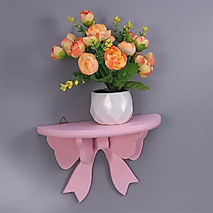 Zerodeko Floating Book Shelf Wood Wall Shelves Bow Shaped: Pink Wooden Floating Shelf Rustic Wall Display Shelf Flower Pot Holder for Room Home Wall Decor Hanging Wall Shelves