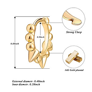 Spike Hoop Earrings Huggie Stud 14K Gold Plated Rivet Simple Earrings For Women