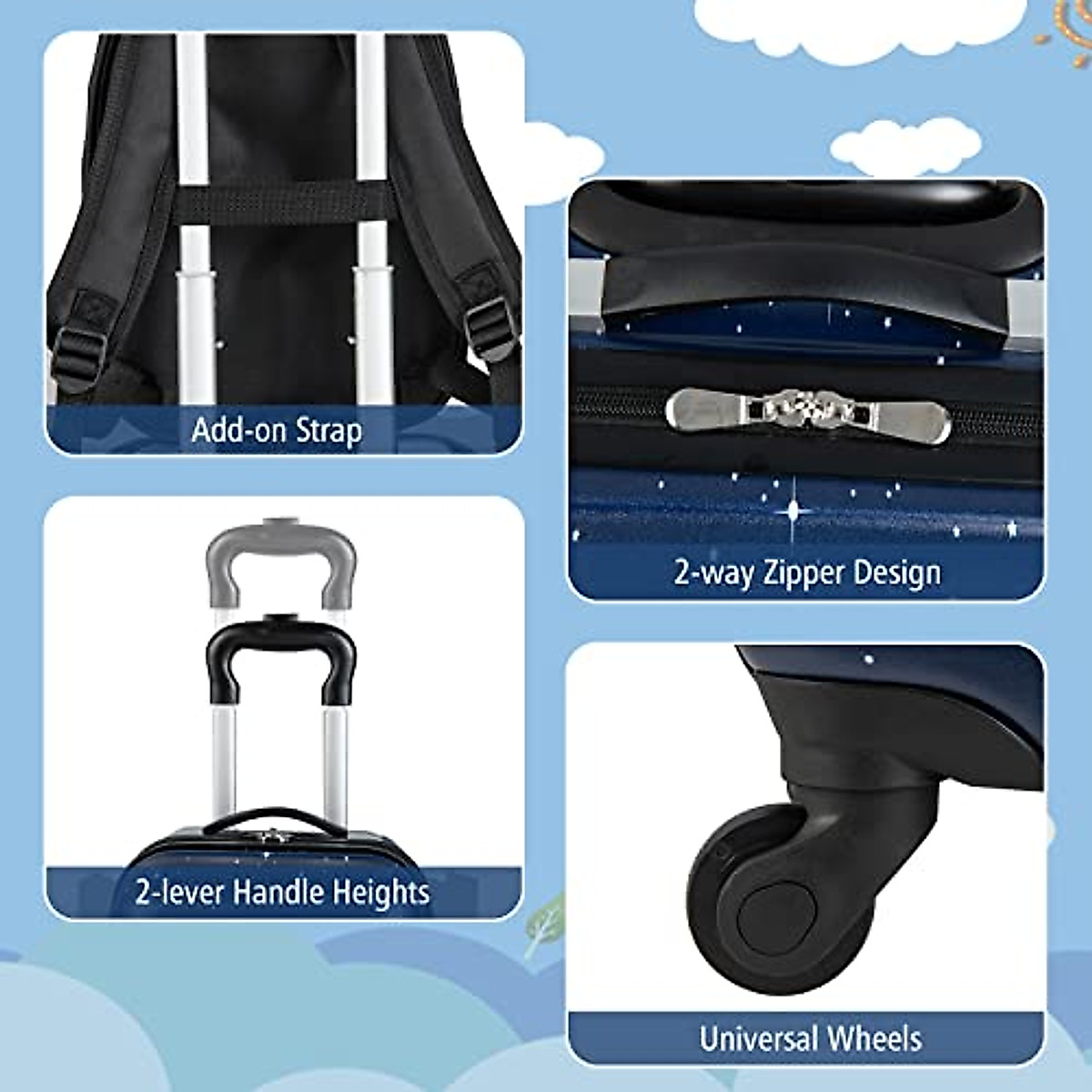 Olakids Kids Luggage Set, 16’’ Carry on Suitcase and 12’’ Travel Backpack with Rolling Spinner Wheels for Boys Girls, 2 Pcs Trolley Case Gift for Children Toddlers (Space Dinosaur)