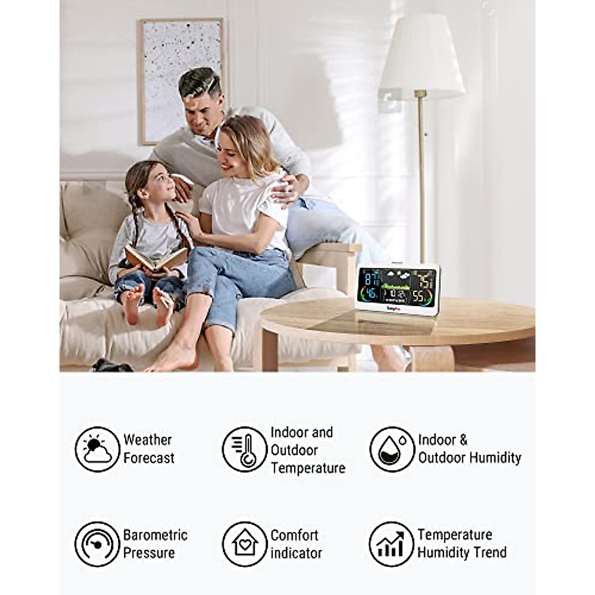 TempPro B68B Weather Station Indoor Outdoor Thermometer 500ft Wireless Home Weather Station with Digital Temperature Humidity Meter for Weather Forcast, White