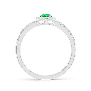 Angara Natural 0.35 Ct Emerald and 0.25 Ct Diamond Halo Ring for Women in 14K White Gold (Grade-AAA | Size-6x4mm) | May Birthstone, Birthday, Engagement, Anniversary Jewelry Gift For Women