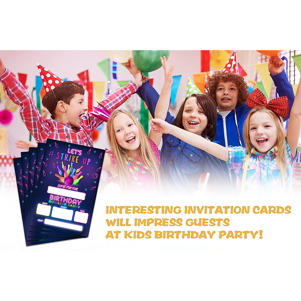 Let's Strike Up Bowling Birthday Party Invitations - Bowling Party Supplies - Fill in The Blank Birthday Party Invites - 20 Invitation Cards With 20 Envelopes - (006A)