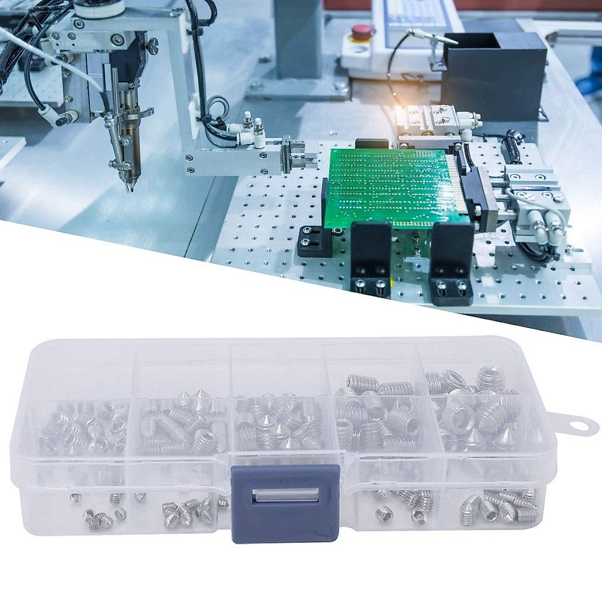 ViaGasaFamido Allen Head Socket Hex Grub Screw Cone Point Set Screw Metric 304 Stainless Steel Set Screws Bolts Assortment Kit M3 M4 M5 M6 M8 with Storage Box