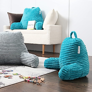 Clara Clark Reading Pillow for Kids – Back Pillow for Sitting in Bed, Plush Bed Pillows for Sitting Up in Bed, Teal Kids Reading Pillow, Shredded Foam Bed Chair Pillow with Arms and Pockets