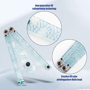 2Pcs Folding Lightweight Plastic Knife Butterfly Trainer Blue & Black Unsharpened Dull Practice/ Training Knife Integral Channel Handle Matched with Washer for Practicing Flipping Tricks Beginners