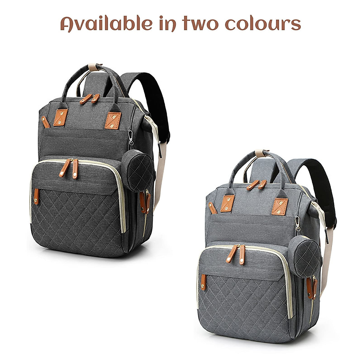 WCHOSOZH Diaper Bag Backpack, Large Diaper Bag with Portable Changing Pad, Travel Baby Bag with Stroller Straps for Mom & Dad (Grey)