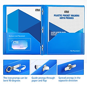 KTRIO File Folders Pocket Folders with Prongs - (5 Pack, Assorted Colors) 2 Pocket 3 Prong Folders with Pockets and Fasteners Letter Size Colored Plastic Folders for School Office Home, Heavy Duty