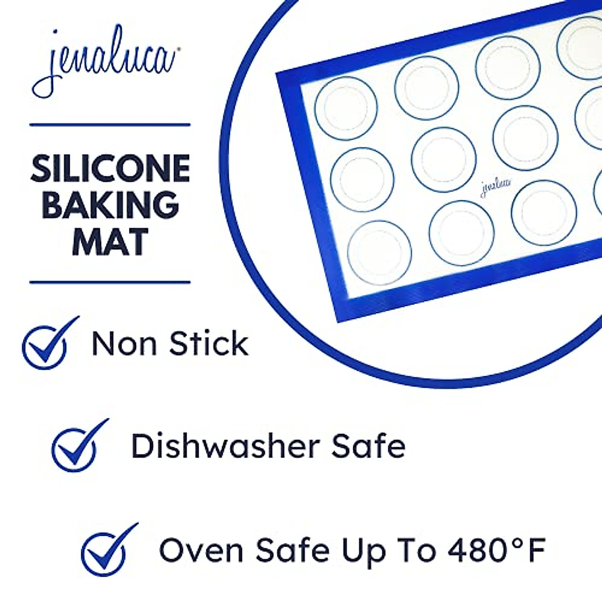 Jenaluca Silicone Baking Mat 2 Pack Non Stick with Cookie Measurements Heat Resistant for Cookies & Other Pastries or Meat,Pastry Mat,Non Slip- 16.5 x 11.6
