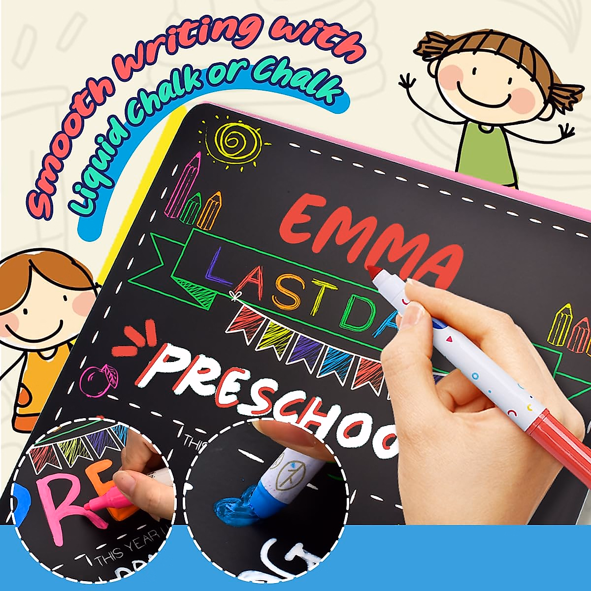 Personalized First Day and Last Day of School Sign 13" x 16" Large Chalkboard Style Photo Prop Back to School Supplies - 2 Pcs