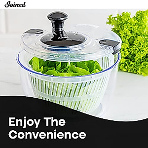 Joined Salad Spinner with Drain, Bowl, and Colander - Quick and Easy Multi-Use Lettuce Spinner, Vegetable Dryer, Fruit Washer, Pasta and Fries Spinner - 3.7 Qt