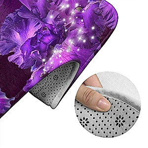 QIAOQIAO Purple Butterfly Bathroom Rugs and Mats Sets 3 Piece (Bath Mat U-Shaped Contour Shower Mat Non Slip Absorbent Toilet Lid Cover Washable) 40x60cm, OneSize