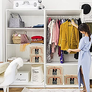 Tasmegol Stackable Steel Frame Clothes Storage Bins Box Foldable closet organizers bags linen cloth clothing containers for sweater bedding blanket (Beige 2 Pack 66L)