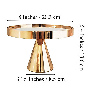 8 Inches 20cm Gold Round Mirror Cake Stand Cupcake Stands Metal Pedestal Holder, Party Dessert Cheese Display Plate for Wedding Party Birthday Baby Shower Celebration Home Decoration
