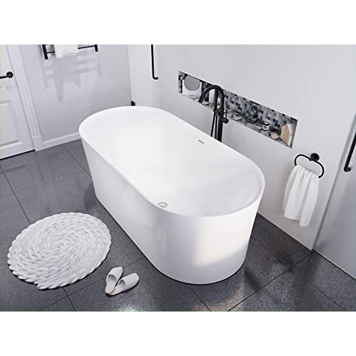 ANZZI 67" Freestanding Jetted Bathtub - White Acrylic Air Jetted Free standing Bath tub - Jerico Series Soaking Tub, Drain and Overflow, Light Up Control Pad - Luxury Spa Experience at Home