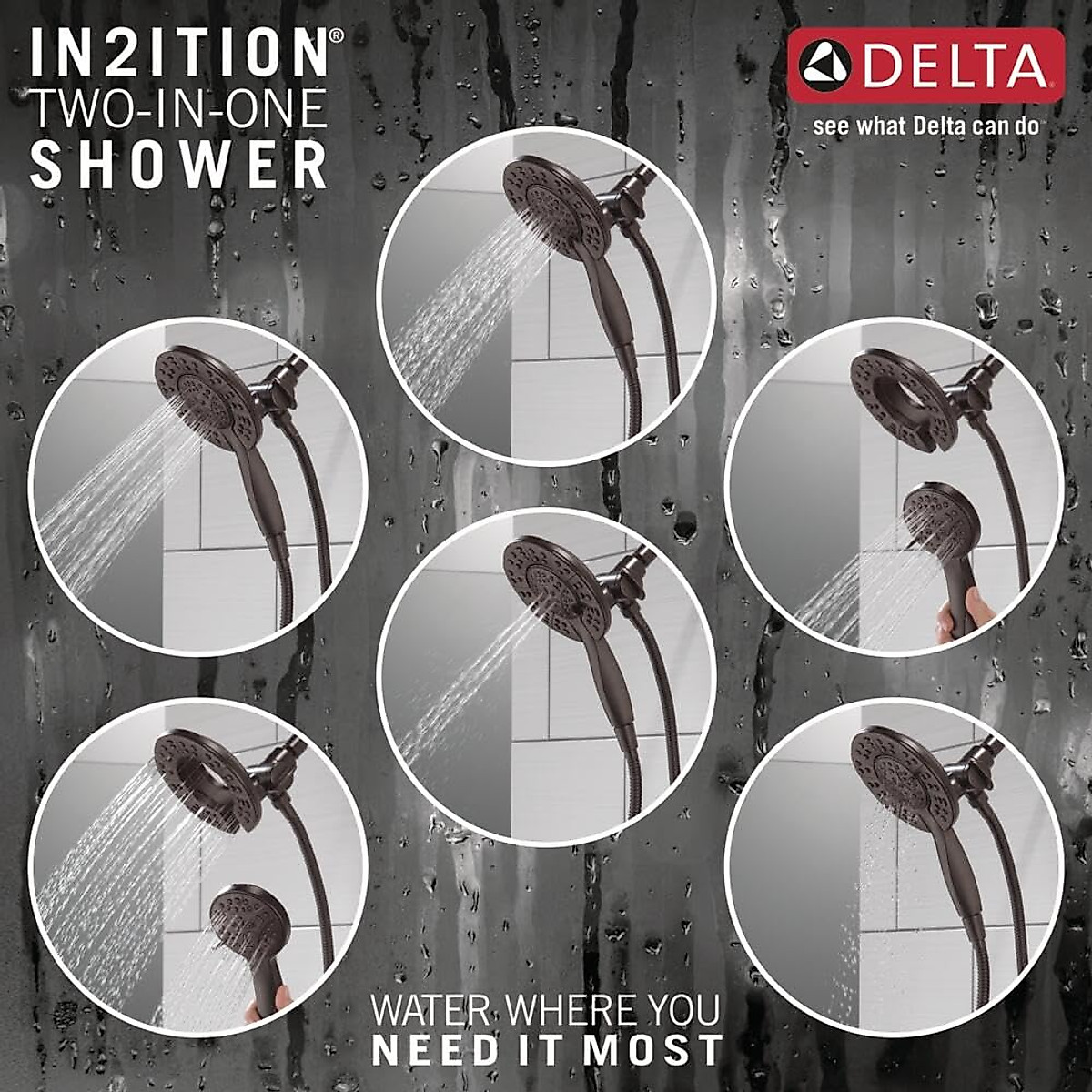 Delta Faucet 4-Spray In2ition Dual Shower Head with Handheld Spray, Oil Rubbed Bronze Shower Head with Hose, Showerheads & Handheld Showers, Handheld Shower Heads, Venetian Bronze 58499-RB