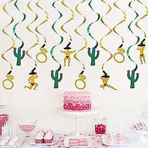 Bachelorette Party Decorations - 12Pcs Hanging Swirl with Cactus Man & Bridal Ring, Glitter Gold Mexico Bridal Shower Bachelorette Hen Party Supplies Decor
