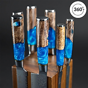 SENKEN Rotating Magnetic Knife Block without Knives, Natural Acacia Hardwood - 360 Degrees Rotation - Ultra Strong Neodymium Magnets, Universal Knife Holder & Storage (Rotating Magnetic Block)