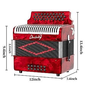 31-Key Diatonic Accordion, 12 Bass, G/C/F, Accordion Instruments for Adults With Suitcase, Cleaning Cloth, Straps and Gloves (Red)