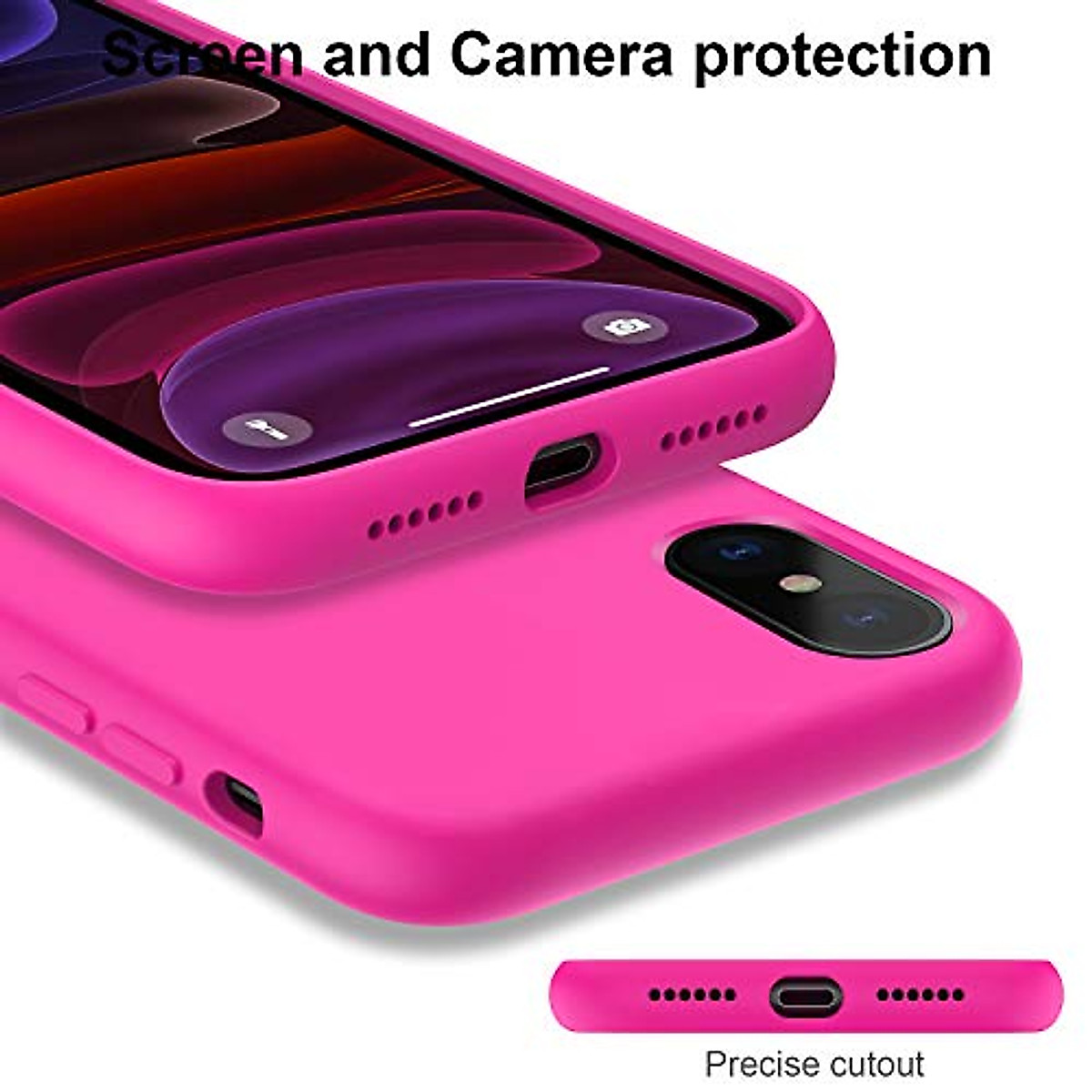 DEENAKIN iPhone Xs Max Case with Screen Protector,Soft Flexible Silicone Gel Rubber Bumper Cover,Slim Fit Shockproof Protective Phone Case for iPhone Xs Max Hot Pink