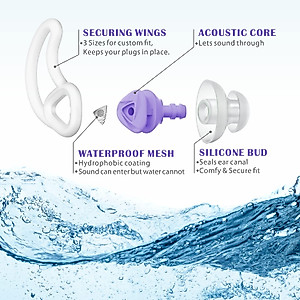 Hearprotek [2 Pairs] Swimmer Ear Plugs, Custom-fit Water Protection Adult Swimming earplugs for Swimmers Water Pool Shower Bathing and Other Water Sports (Purple)
